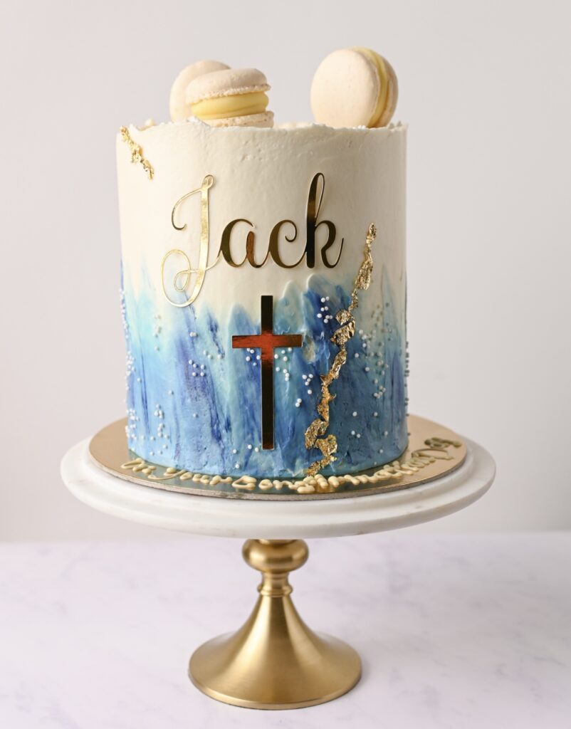 Communion & Confirmation Tall Personalised Cake (Blue) - Quigleys